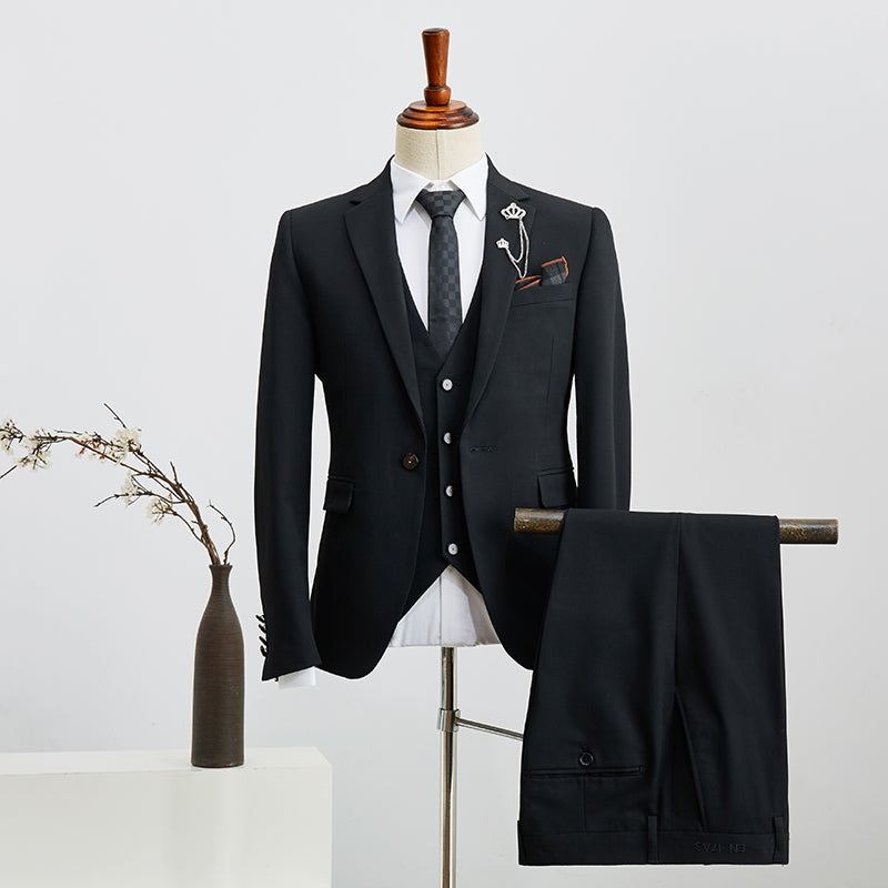 All Black 3 Pieces Notched Lapel Business Suit For Men – BIZTUNNEL