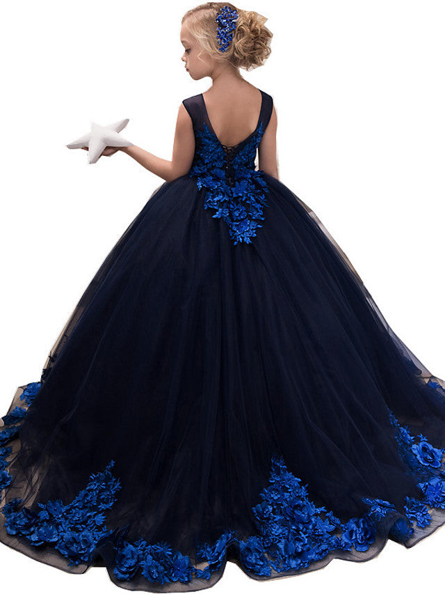 Ball Gown Tulle Sleeveless Jewel Neck Sweep Brush Train Wedding Party ...