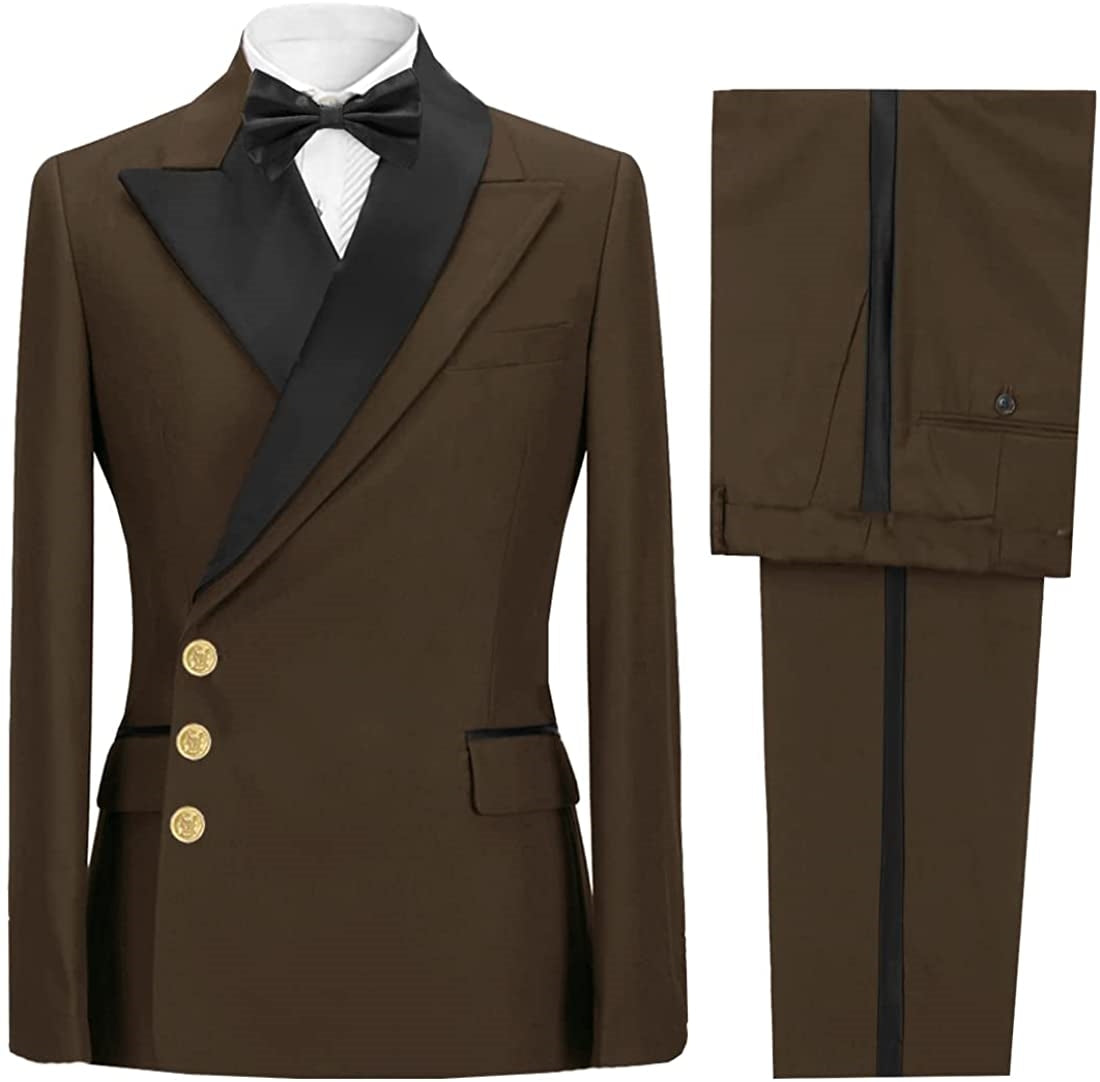 Deep Brown Peaked Lapel Close Fitting Men Suits For Prom – BIZTUNNEL