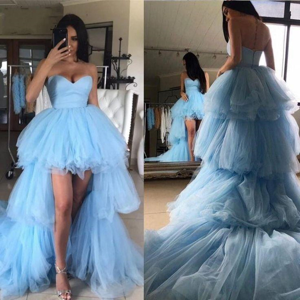 Elegant High Low Sweetheart Tulle Formal Graduation Prom Dresses ...