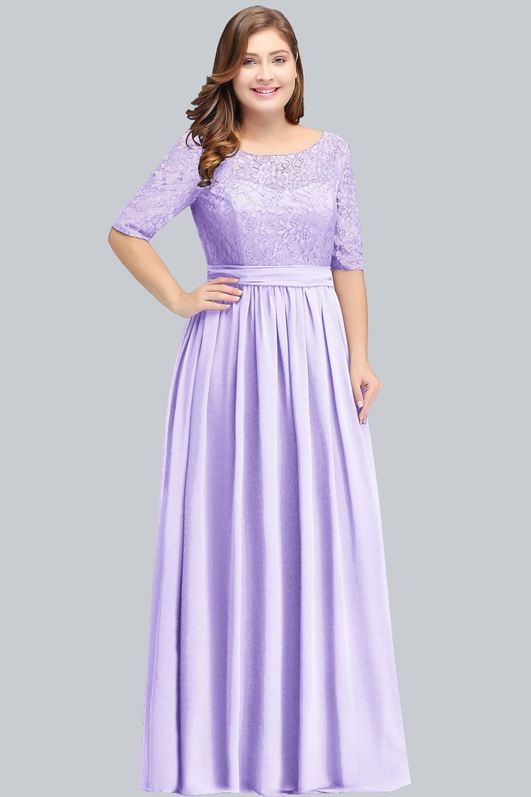 Elegant Long A-line Open Back Plus Size Bridesmaid Dresses with Sleeve ...