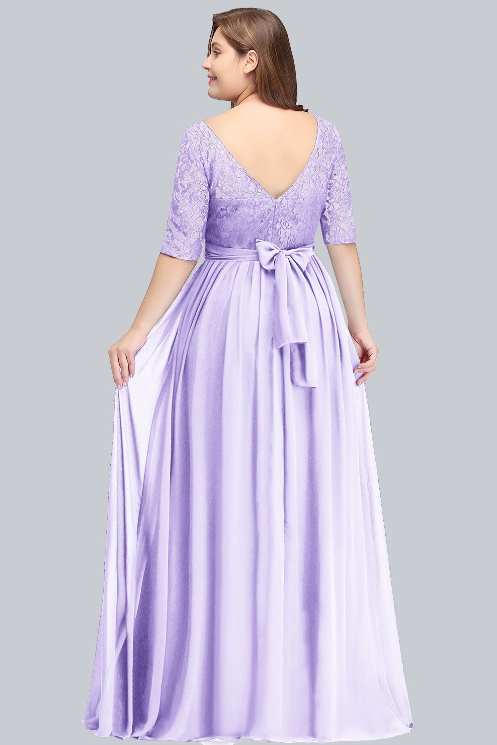 Elegant Long A-line Open Back Plus Size Bridesmaid Dresses with Sleeve ...