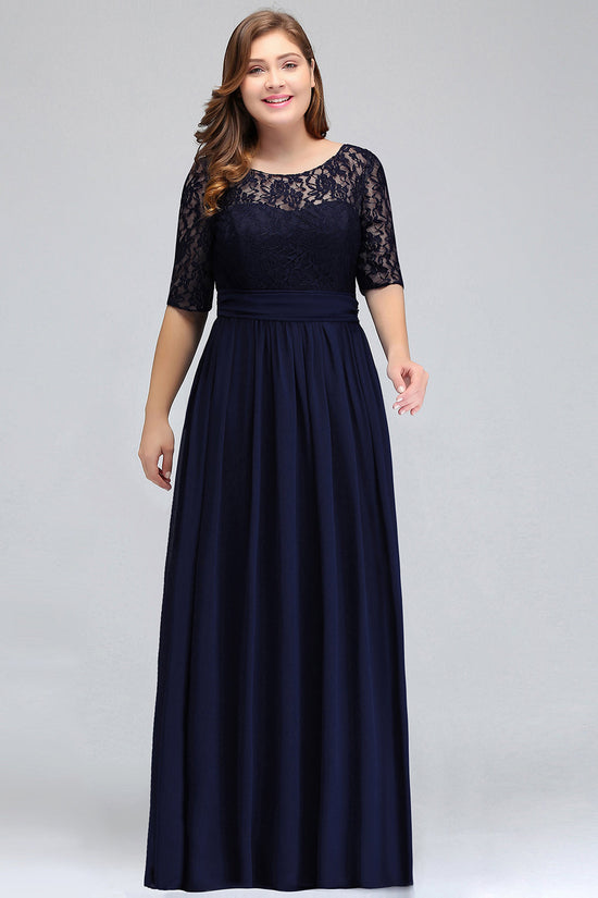 Elegant Long A-line Open Back Plus Size Bridesmaid Dresses with Sleeve ...