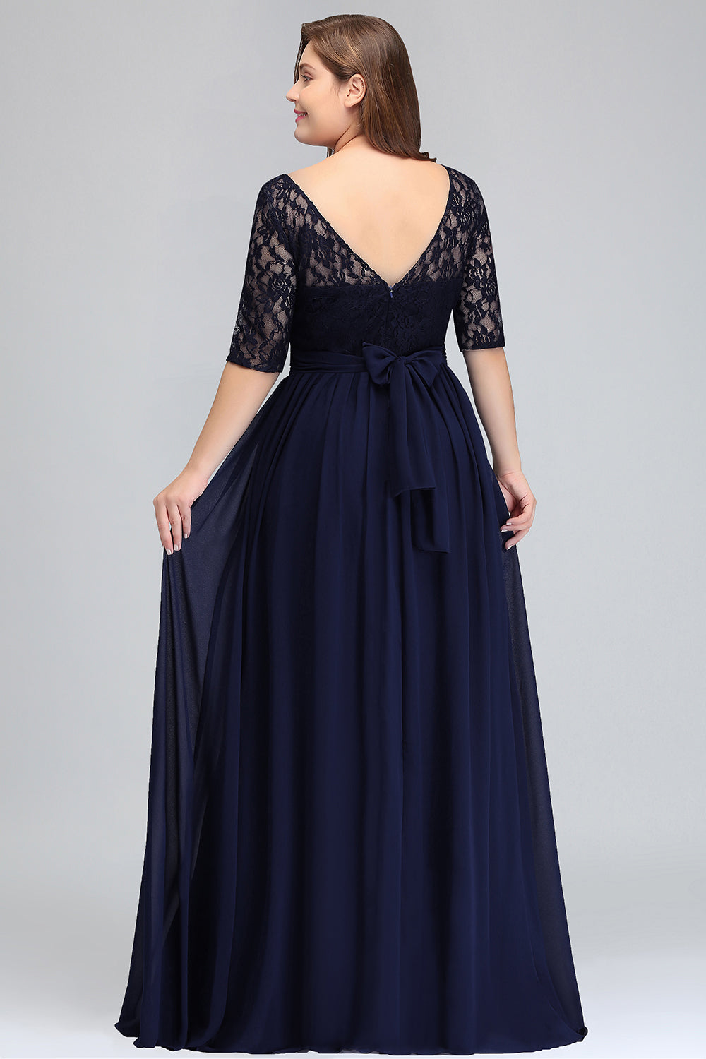 Elegant Long A-line Open Back Plus Size Bridesmaid Dresses with Sleeve ...