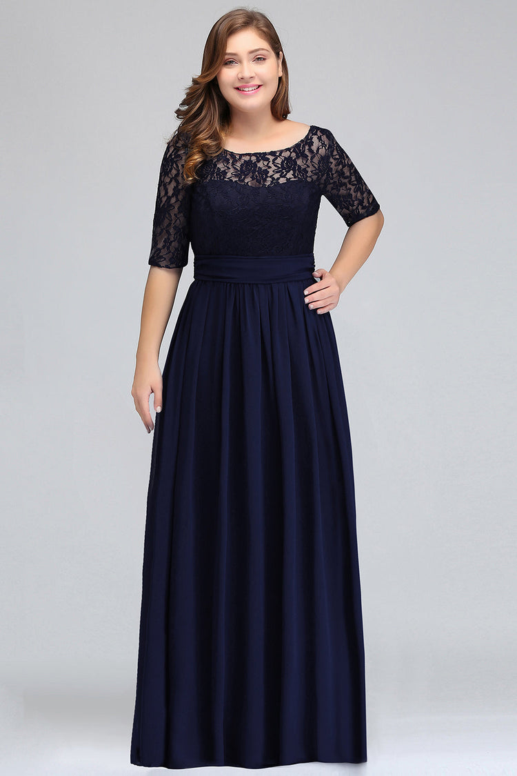 Elegant Long A-line Open Back Plus Size Bridesmaid Dresses with Sleeve ...