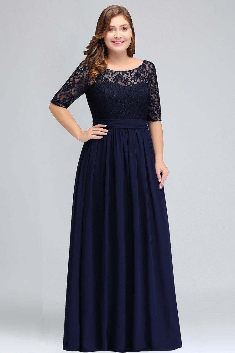 Elegant Long A-line Open Back Plus Size Bridesmaid Dresses with Sleeve ...