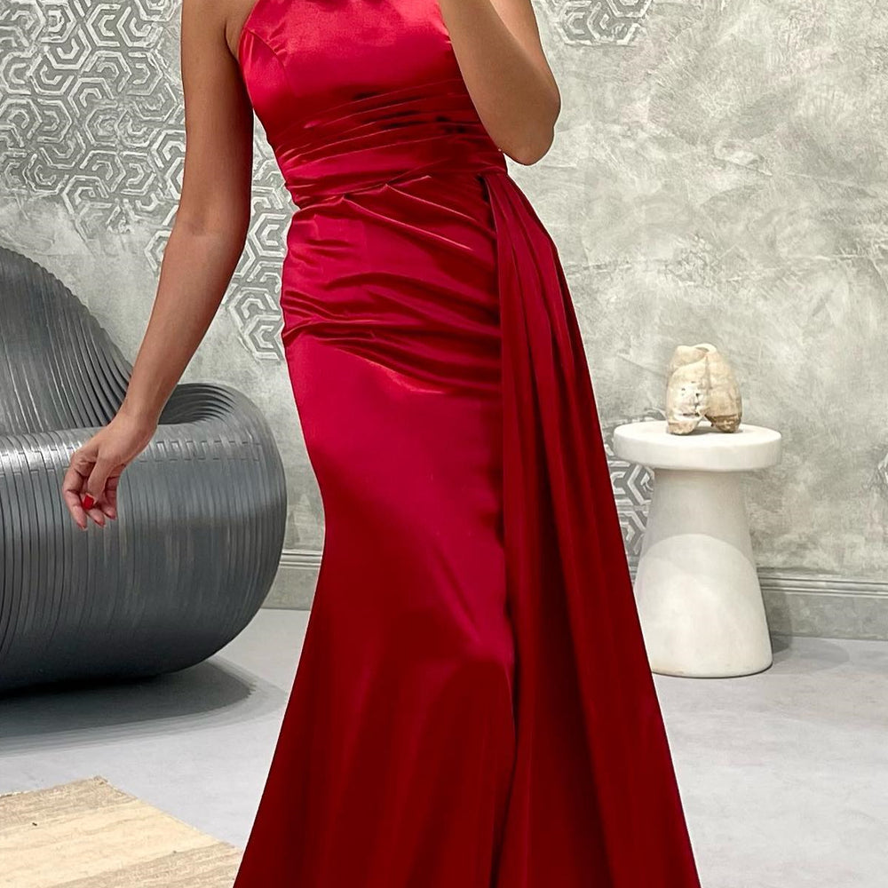 Elegant Satin Jewel Strapless Mermaid Long Prom Dress with Pleats ...