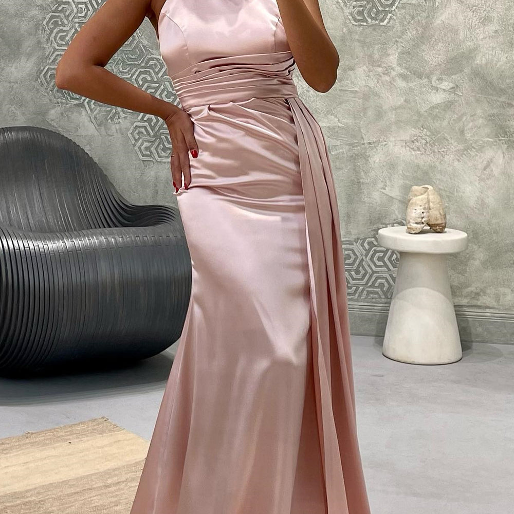 Elegant Satin Jewel Strapless Mermaid Long Prom Dress with Pleats ...
