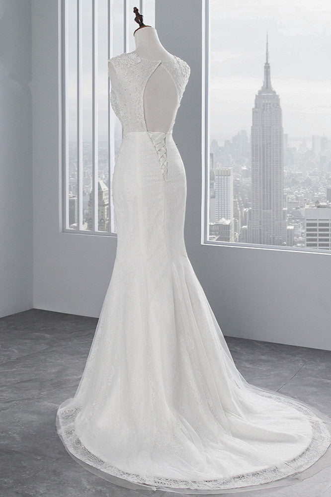 Glamorous Long Mermaid Tulle Appliques Lace Wedding Dress – BIZTUNNEL