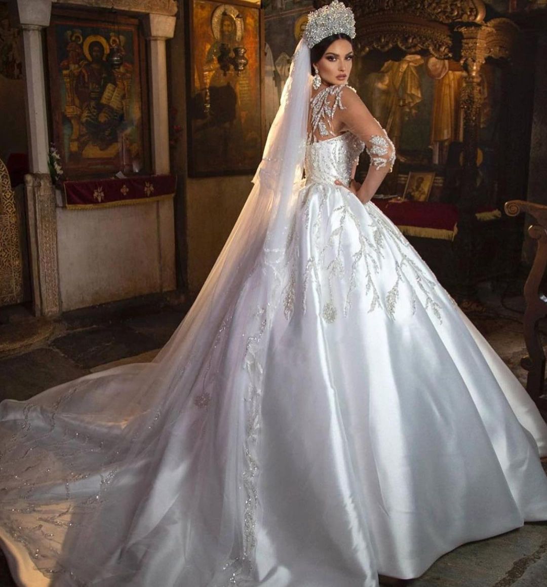 Gorgeous Long Princess Sweetheart Satin Wedding Dress with Sleeves ...