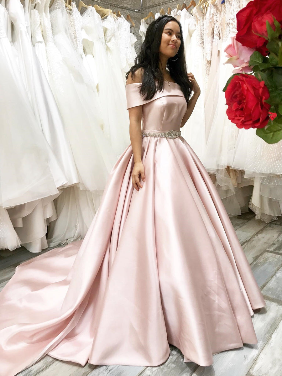 Long A-line Off the Shoulder Satin Graduation Formal Prom Dresses ...