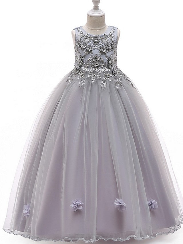 Long A-Line Tulle Jewel Neck Pageant Flower Girl Dresses With Bow ...