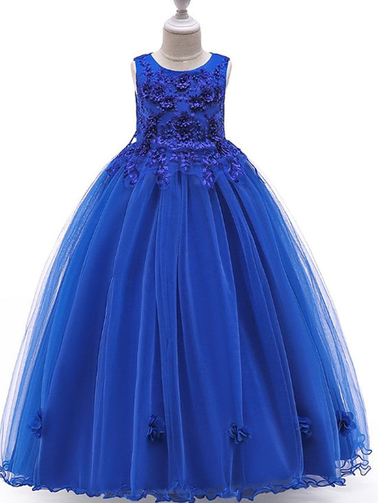 Long A-Line Tulle Jewel Neck Pageant Flower Girl Dresses With Bow ...