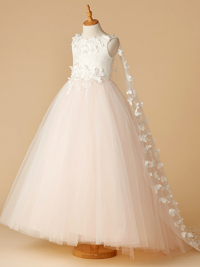 Long Ball Gown Lace Tulle Wedding Party Pageant Flower Girl Dresses ...