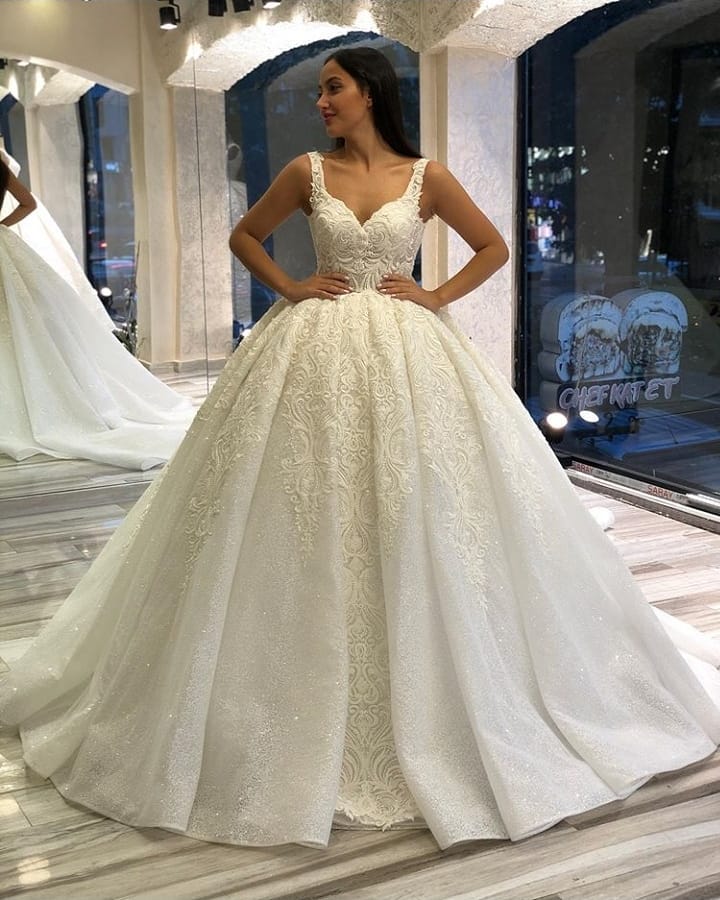 Long Sweetheart Backless Appliques Lace Sequins Ball Gown Wedding Dres ...