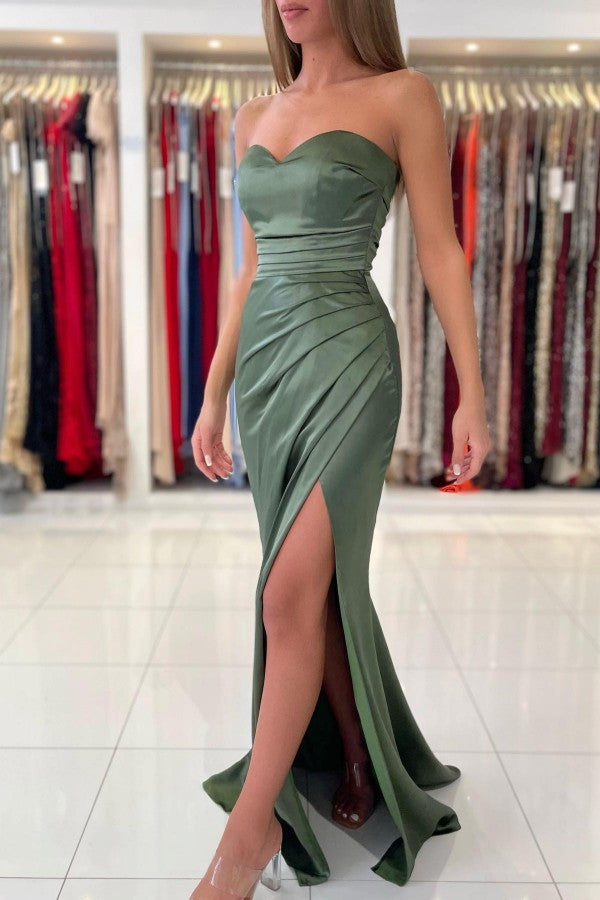 Long Sweetheart Stretch Satin Mermaid Prom Dresses with Slit – BIZTUNNEL