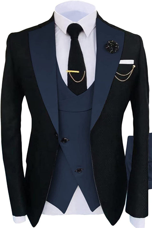 Navy Blue Shawl Lapel Three Pieces Formal Prom Suits – BIZTUNNEL