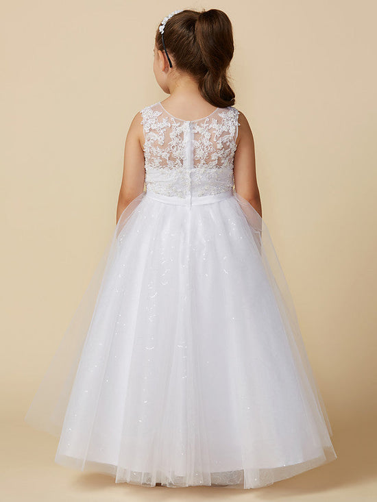 Princess Flower Girl Dresses Ankle Length Lace Tulle Boat Neck First C ...