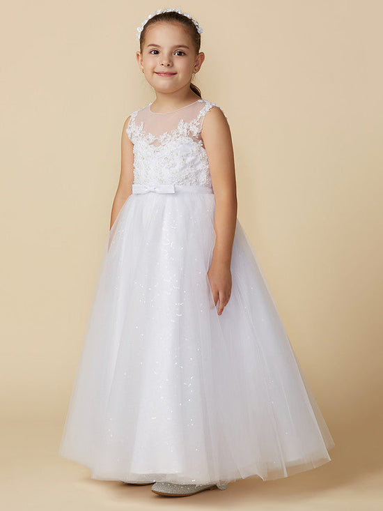 Princess Flower Girl Dresses Ankle Length Lace Tulle Boat Neck First C ...