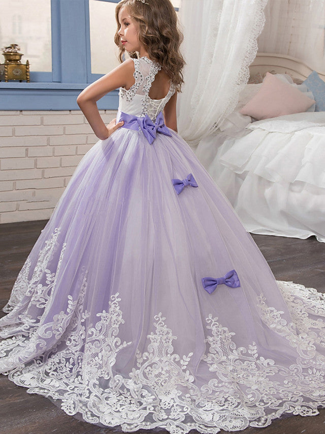 Princess Sleeveless Jewel Neck Pageant Flower Girl Dresses With Bow ...