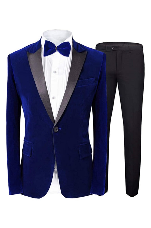 Royal Blue Peaked Lapel Two Pieces Velvet Prom Suits For Men – BIZTUNNEL