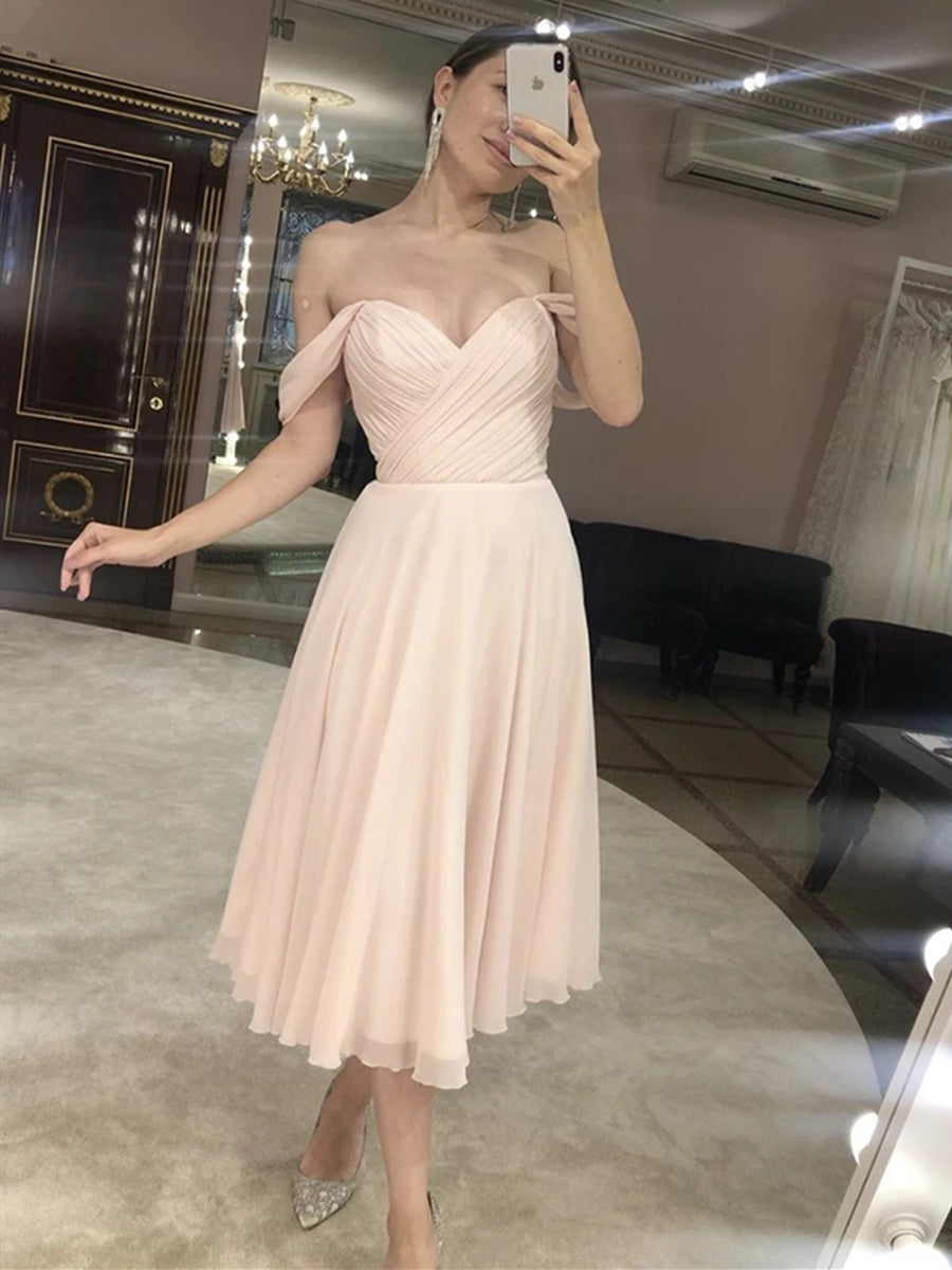 Short A-line Off the Shoulder Tea Length Prom Graduation Homecoming Dr ...