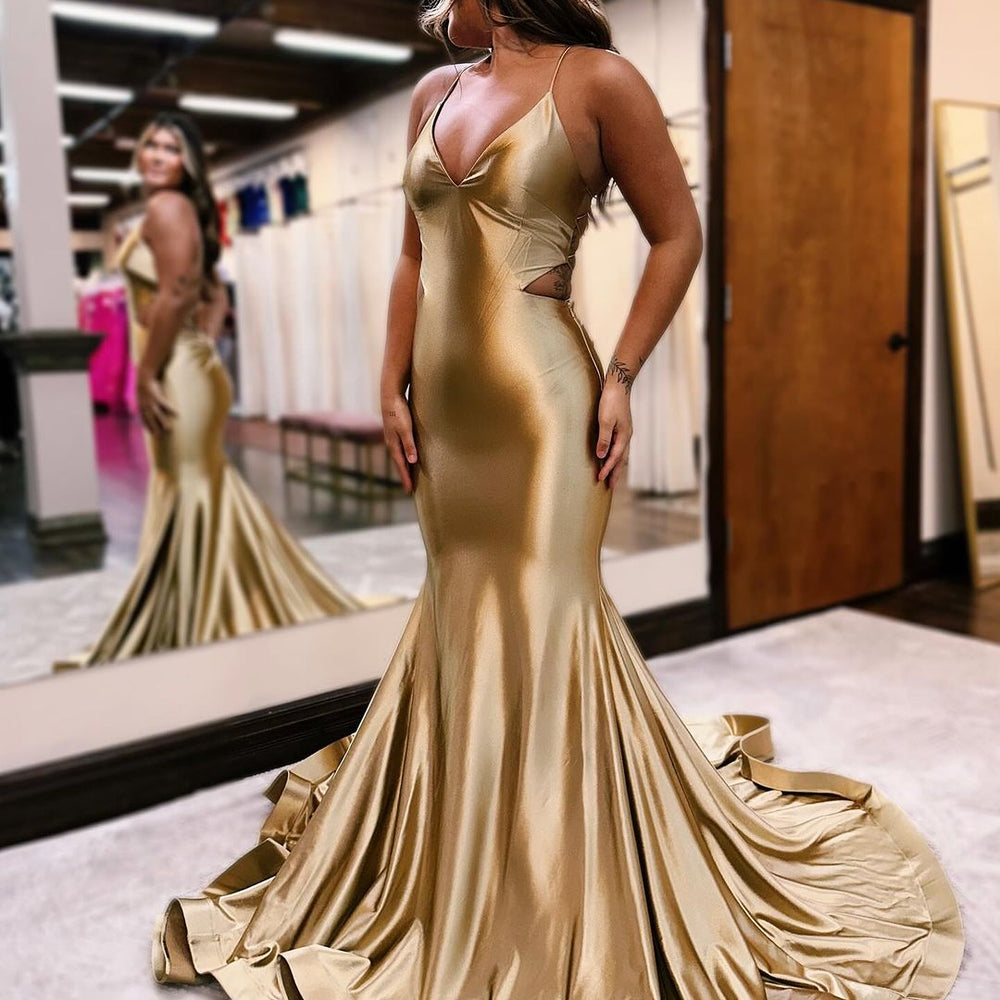 Elegant Long Mermaid V-neck Backless Formal Prom Dresses – BIZTUNNEL